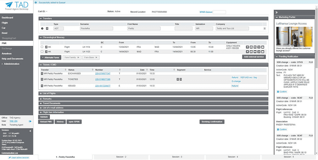 Travel agency software – Travel Agent Desktop (TAD)